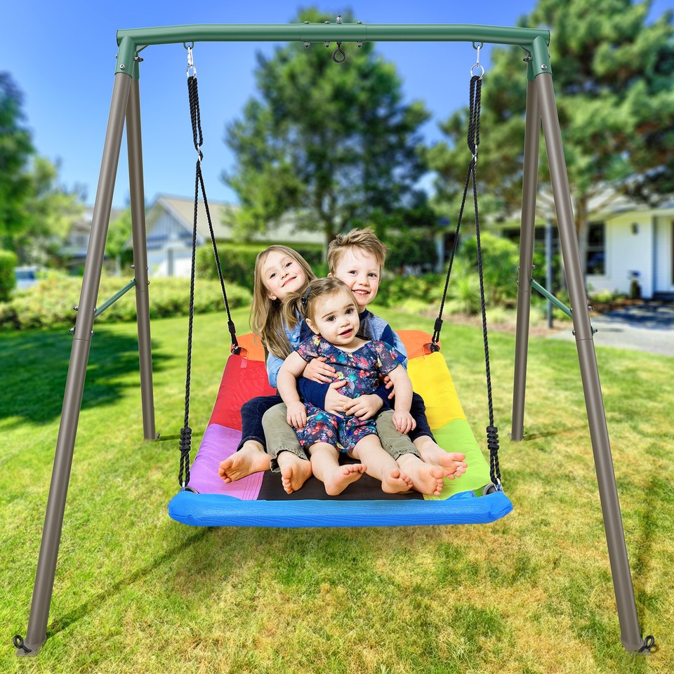 Heavy Duty Metal Swing Set for Kids Adult Backyard with 60" Large ...