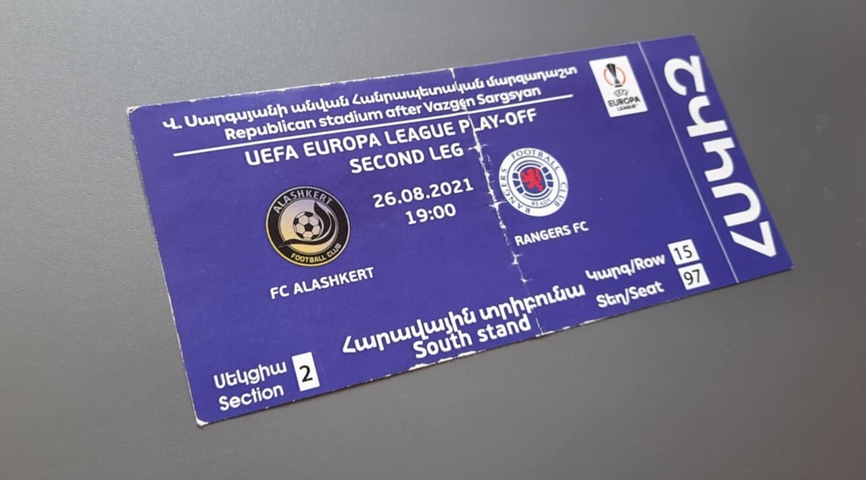ticket FC Alashkert (Yerevan, Armenia) - Rangers FC (Scotland) 26.08. ...