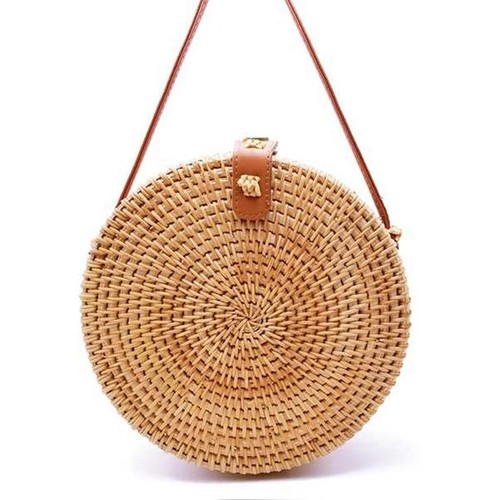 Handmade Round Rattan Crossbody Shoulder Bag Handbag Purse 20 x 20 x ...
