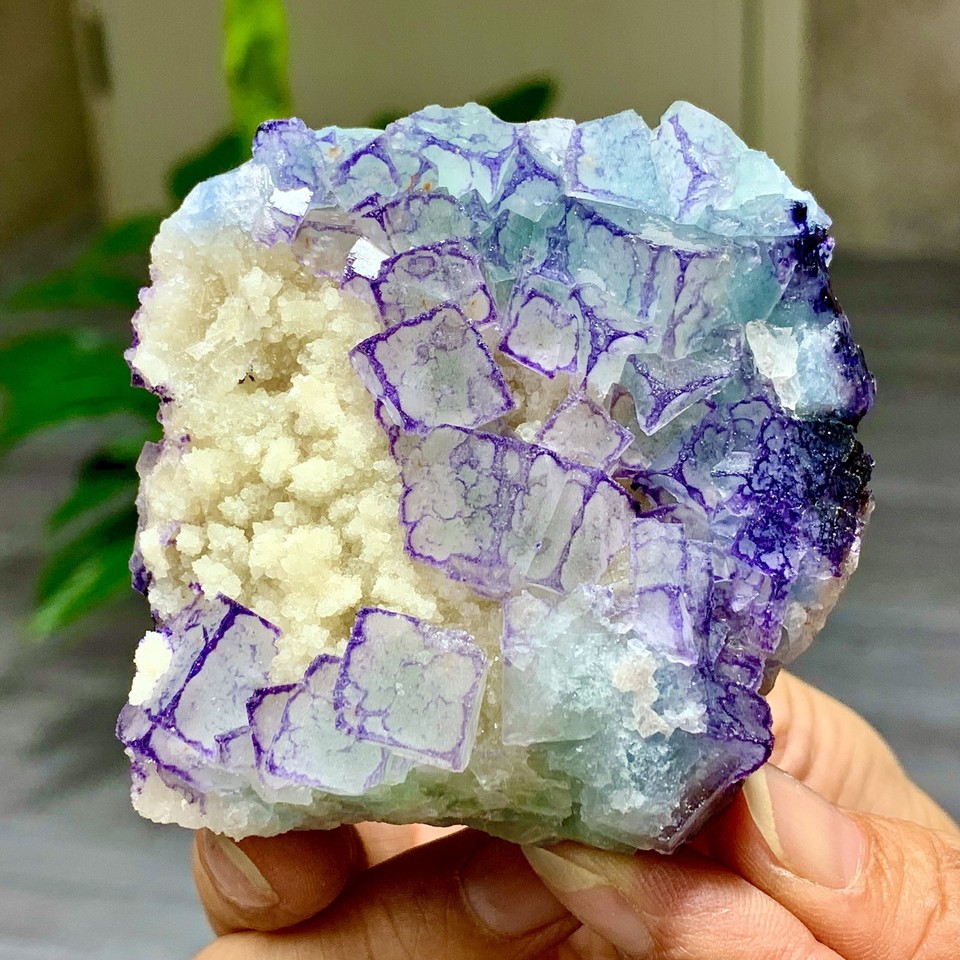 210G Natural Purple "QR Code"Fluorite Cluster Crystal Mineral Specimen ...