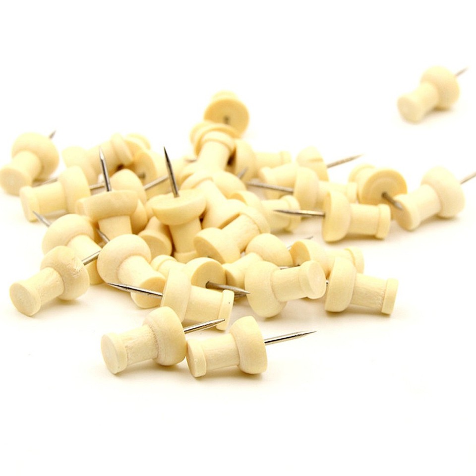 50Pcs Wood Push Geometric Wooden Thumb Tacks Decorative for Cork Boards ...