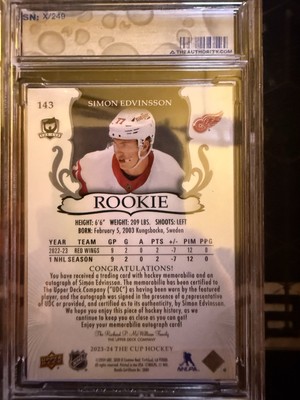 Simon Edvinsson 23-24 Cup Rookie Auto Patch 10/249 | eBay