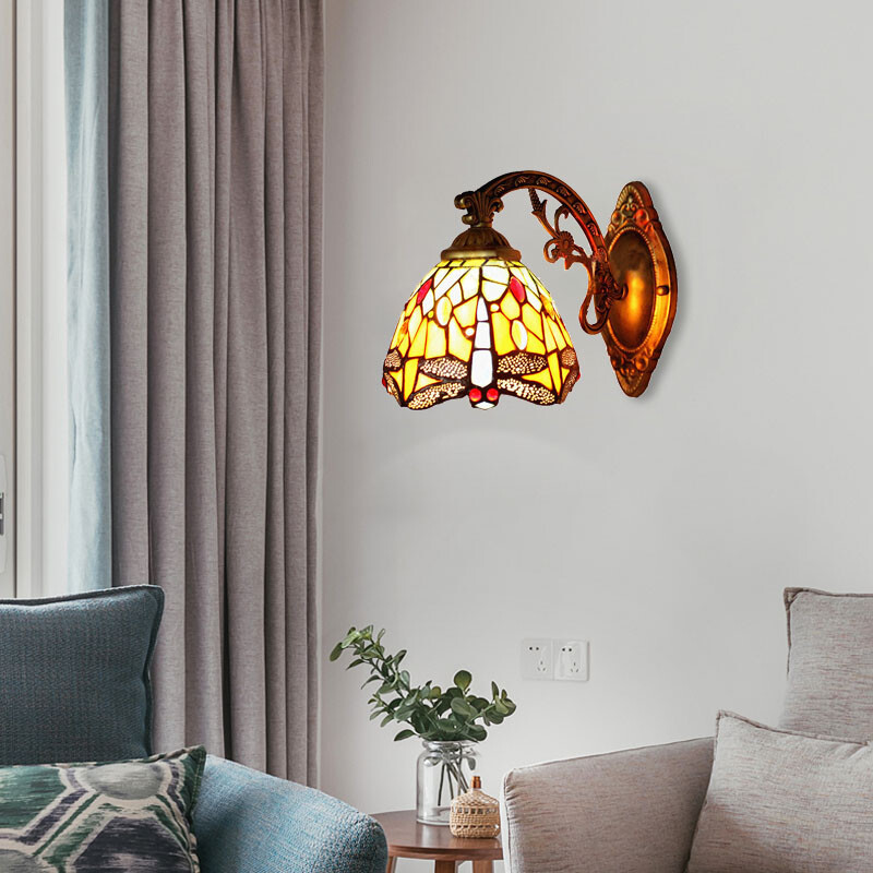 Dragonfly Shape Wall Lamp Pattern One Light Tiffany Wall Sconce Fixture ...