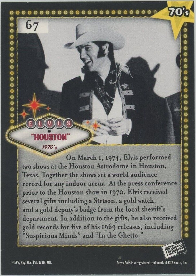 2006 Press Pass Elvis Lives Elvis Presley 70's Insert Elvis In Houston ...