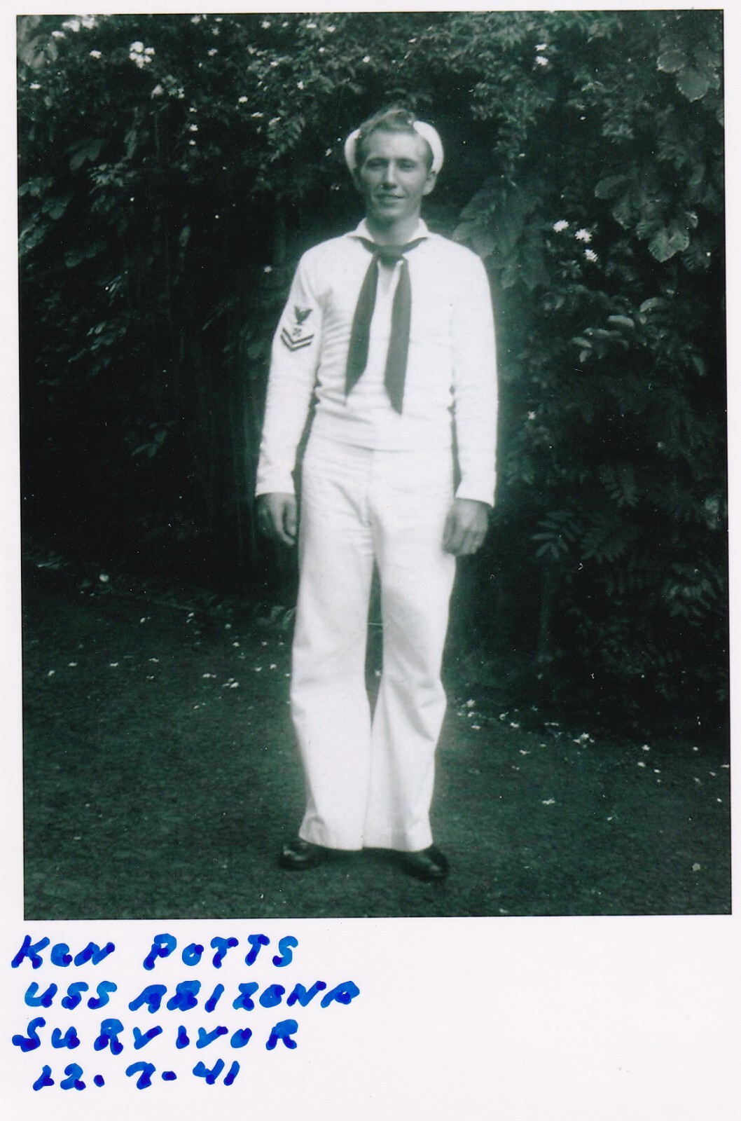 USS Arizona Pearl Harbor Survivor WWII Kenneth Potts SIGNED 4x6 PHOTO ...