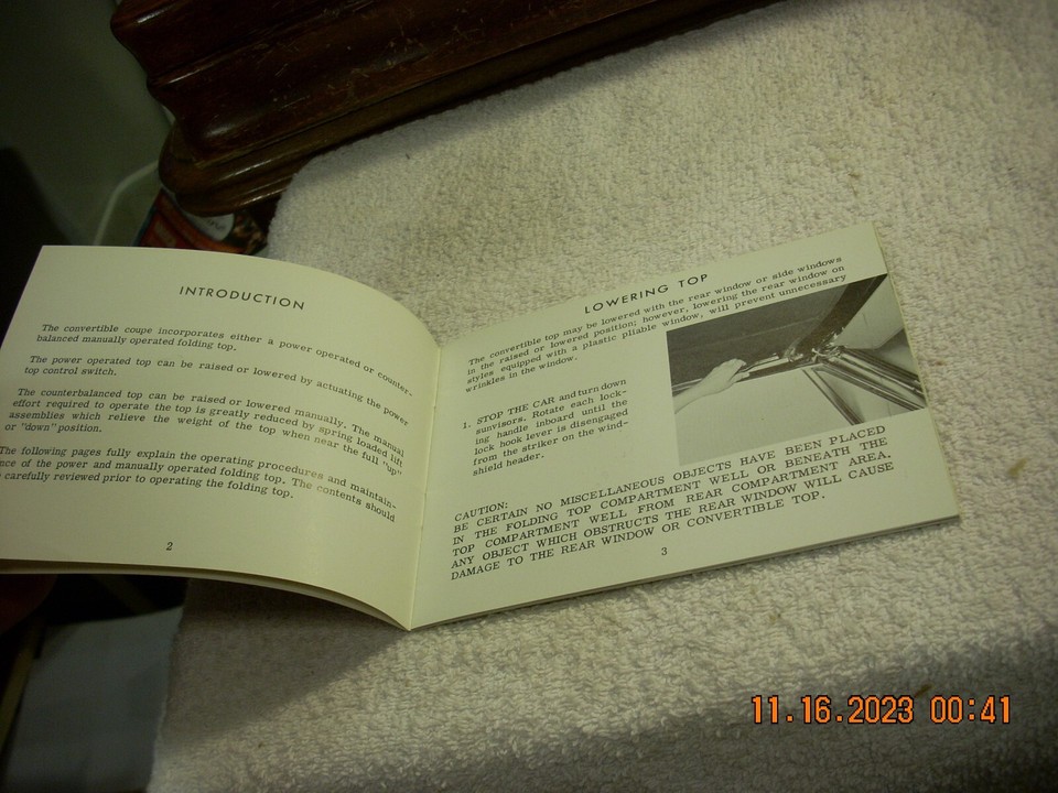 Vintage OEM 1966 GM Fisher Body Convertible 1966 Folding Top Operation ...