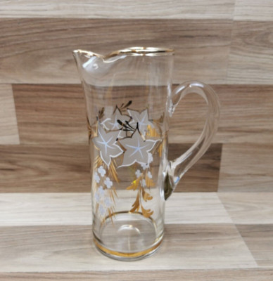 Large Vintage Gold Floral Pattern Glass Pitcher Jug | eBay UK