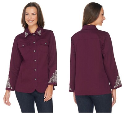 QUACKER FACTORY COTTON SCROLL EMBELLISHED WOVEN JACKET QVC Sz XS NWT ...