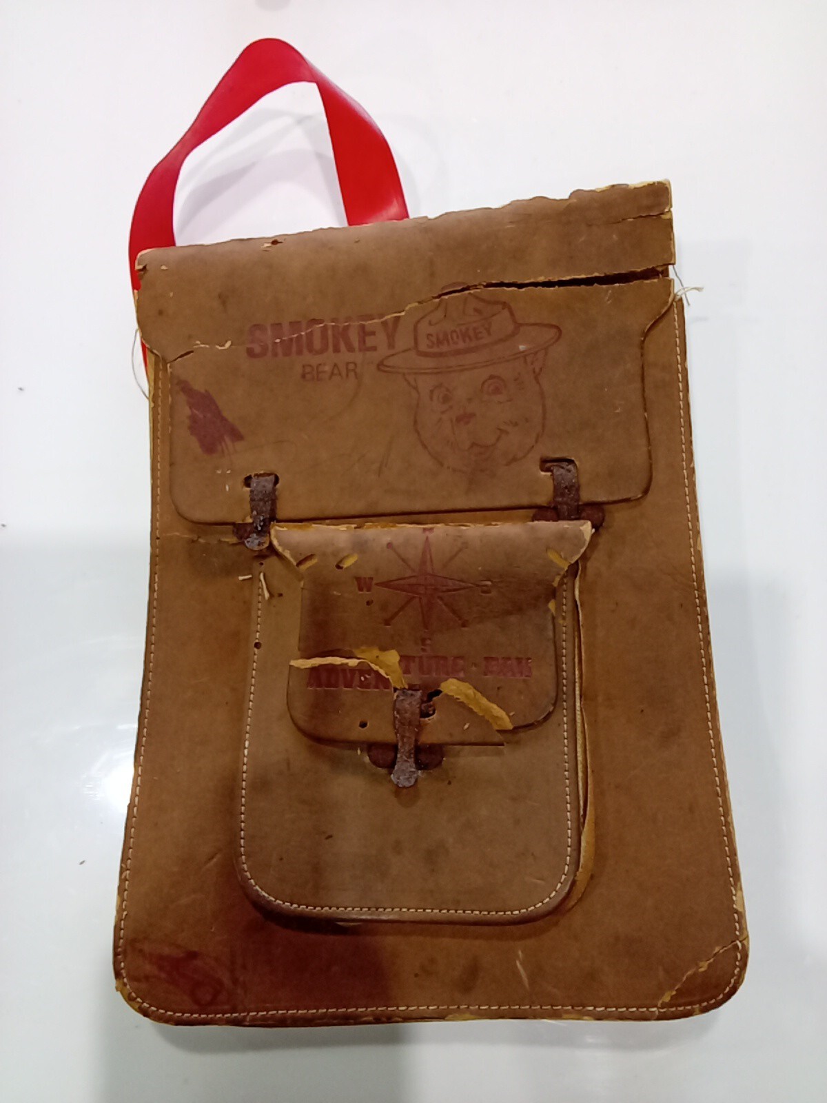 Rare Smokey Bear Backpack leather type material very poor condition ...