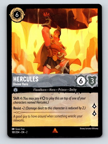 Rare Disney Lorcana Card Hercules Divine Hero 6 Cost 6S 3WP Amber ...