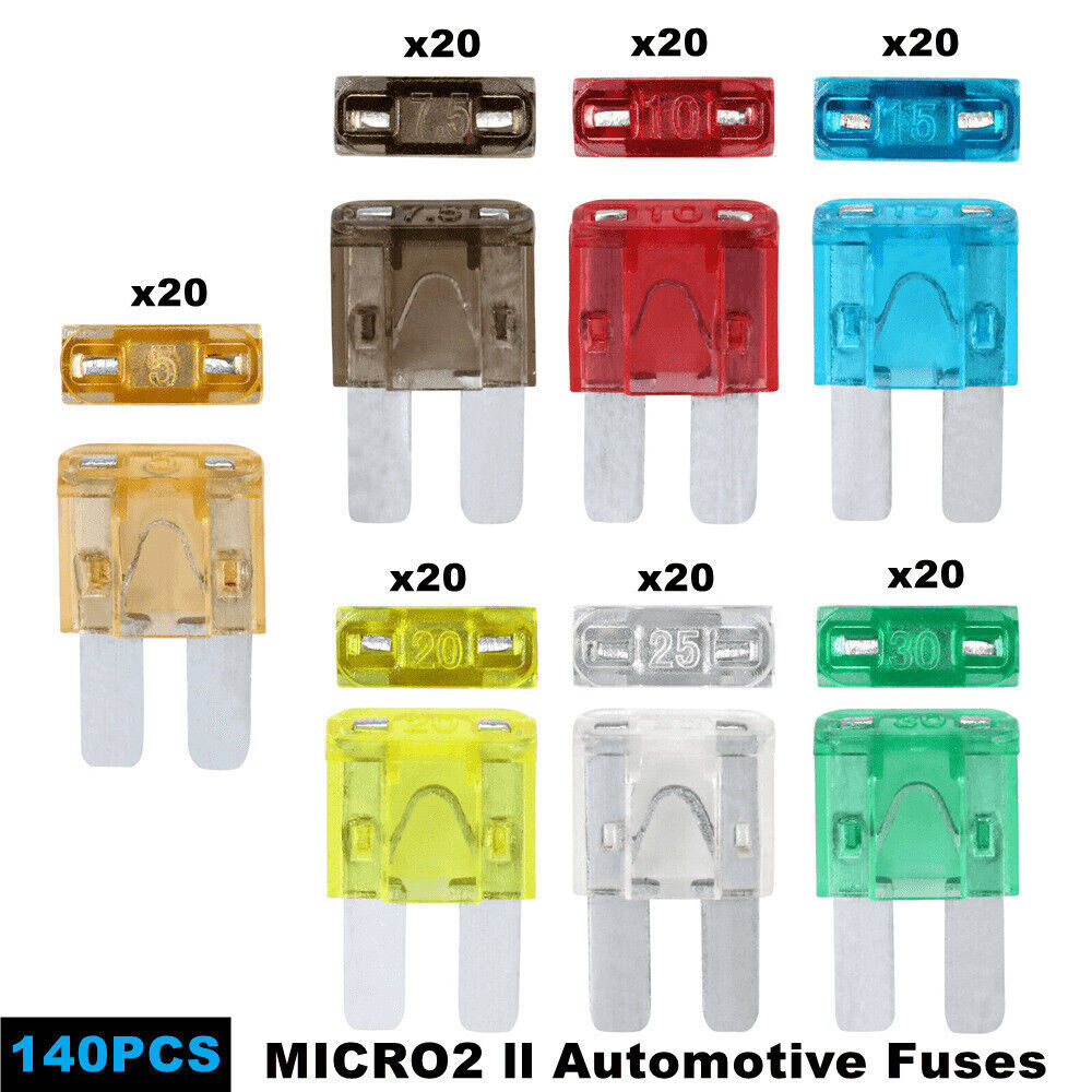 140pcs Micro2 ll 5A 7.5A 10A 15A 20A 25A 30A Blade Fuses Kit with 1 ...