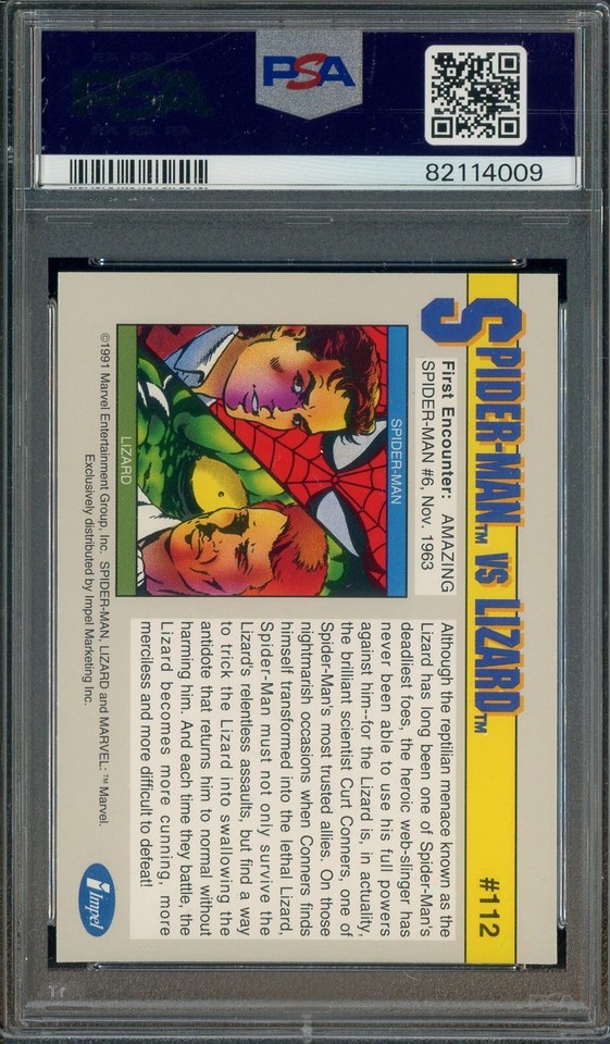 1991 Marvel Universe Arch-Enemies #112 Spider-Man vs. Lizard PSA 9 MINT ...