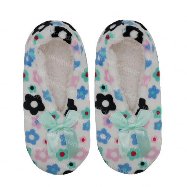 Ladies Ballerina Slippers Sherpa Fleece Lined Padded Gripper Soles ...