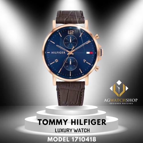 Tommy Hilfiger Herren Quarz Lederband blaues Zifferblatt 44 mm Uhr ...
