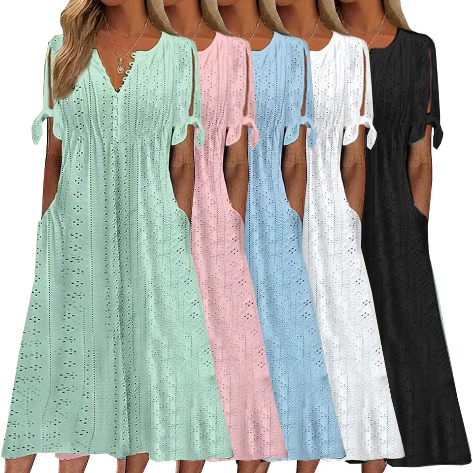 Boho Women Beach Dress Midi Sundress Travel Holiday Casual Lace A-line ...