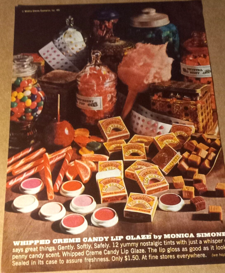 1971 print ad page - Monica Simone cosmetics Candy Lip Glaze gloss ...