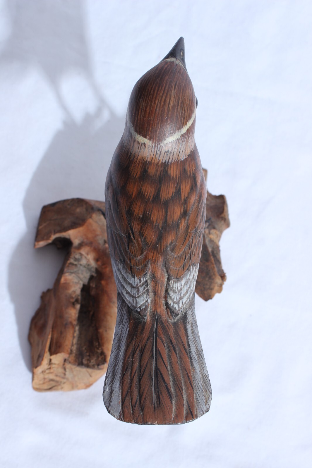 Wood Carved Hand Painted Sparrow Bird Figurine Perched On Wood Base 4 ...