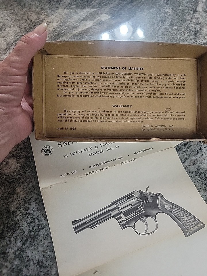 Vintage Smith And Wesson 38 Model 10 Revolver Bottom Of Box And Paper ...