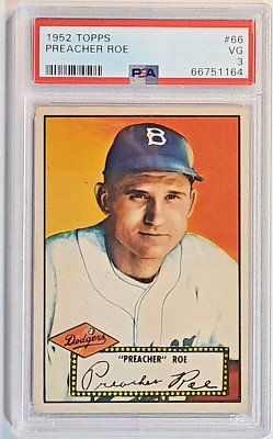 1952 TOPPS RED BACK #66 PREACHER ROE CENTERED NICE EYE APPEAL VG-PSA 3 ...