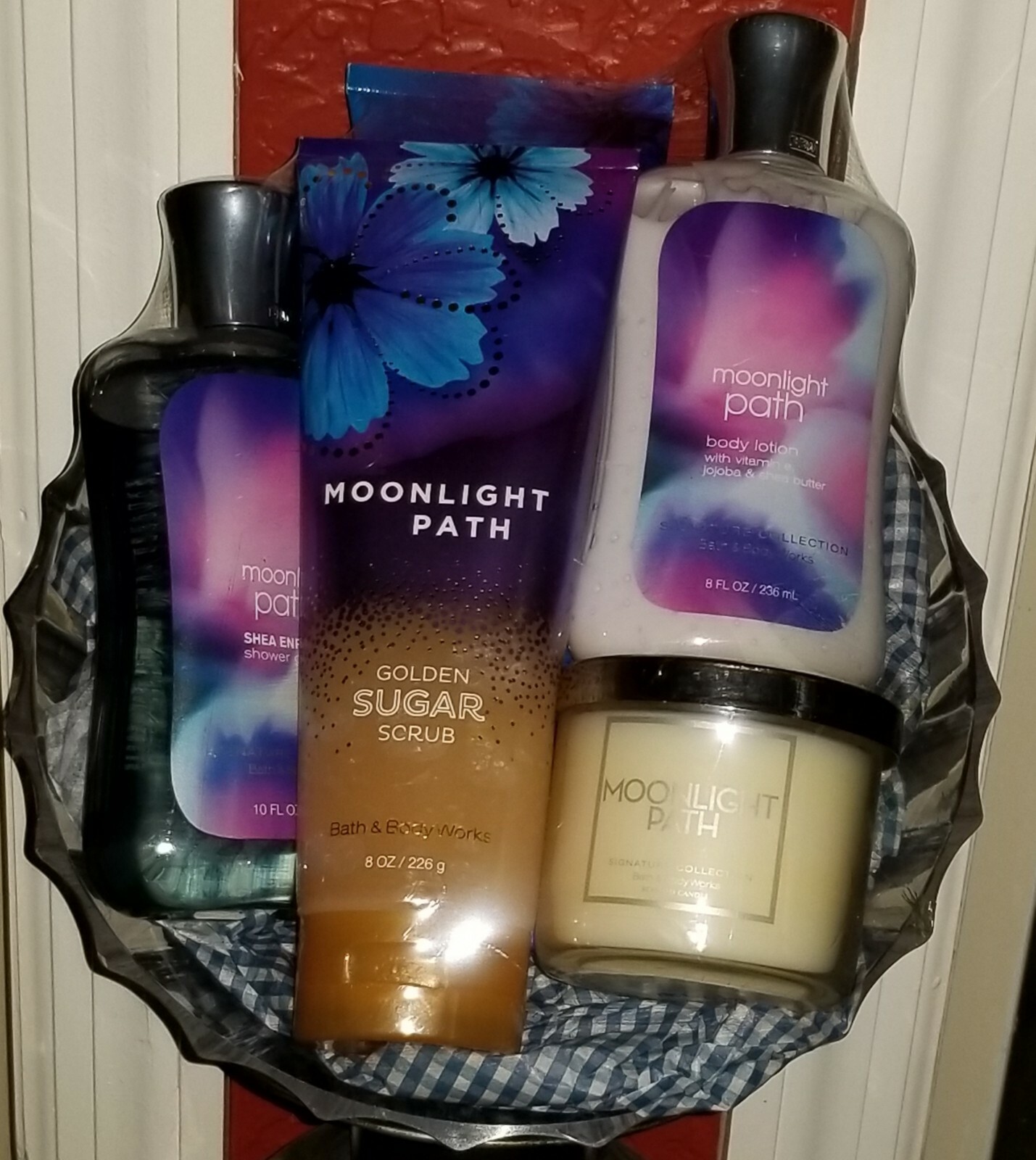 BATH AND & BODY WORKS MOONLIGHT PATH 5 items women's clear gift basket ...
