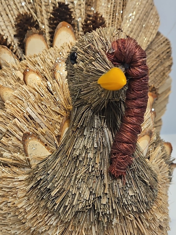 Straw Turkey Table Fall Thanksgiving Decor Centerpiece Wood, Pine Cones ...