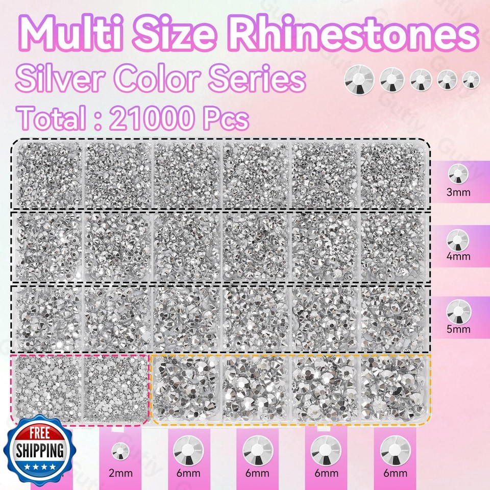 21000Pcs Silver Rhinestones for Bedazzling Kit, Mix Sizes Jelly ...