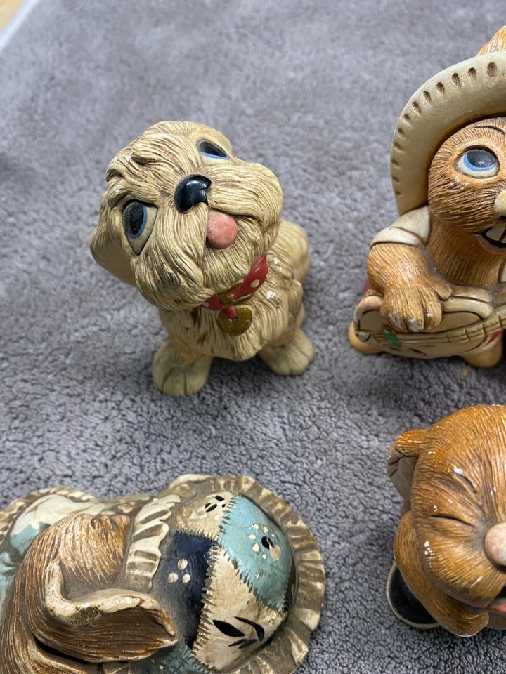 6 x Vintage Pendelfin Rabbit / dog Figurine Figure Hand Painted VGC ...