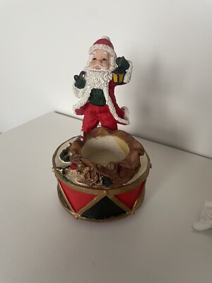 Vintage Christmas Santa Wind Up Musical Candle Holder Trinket Music Box ...