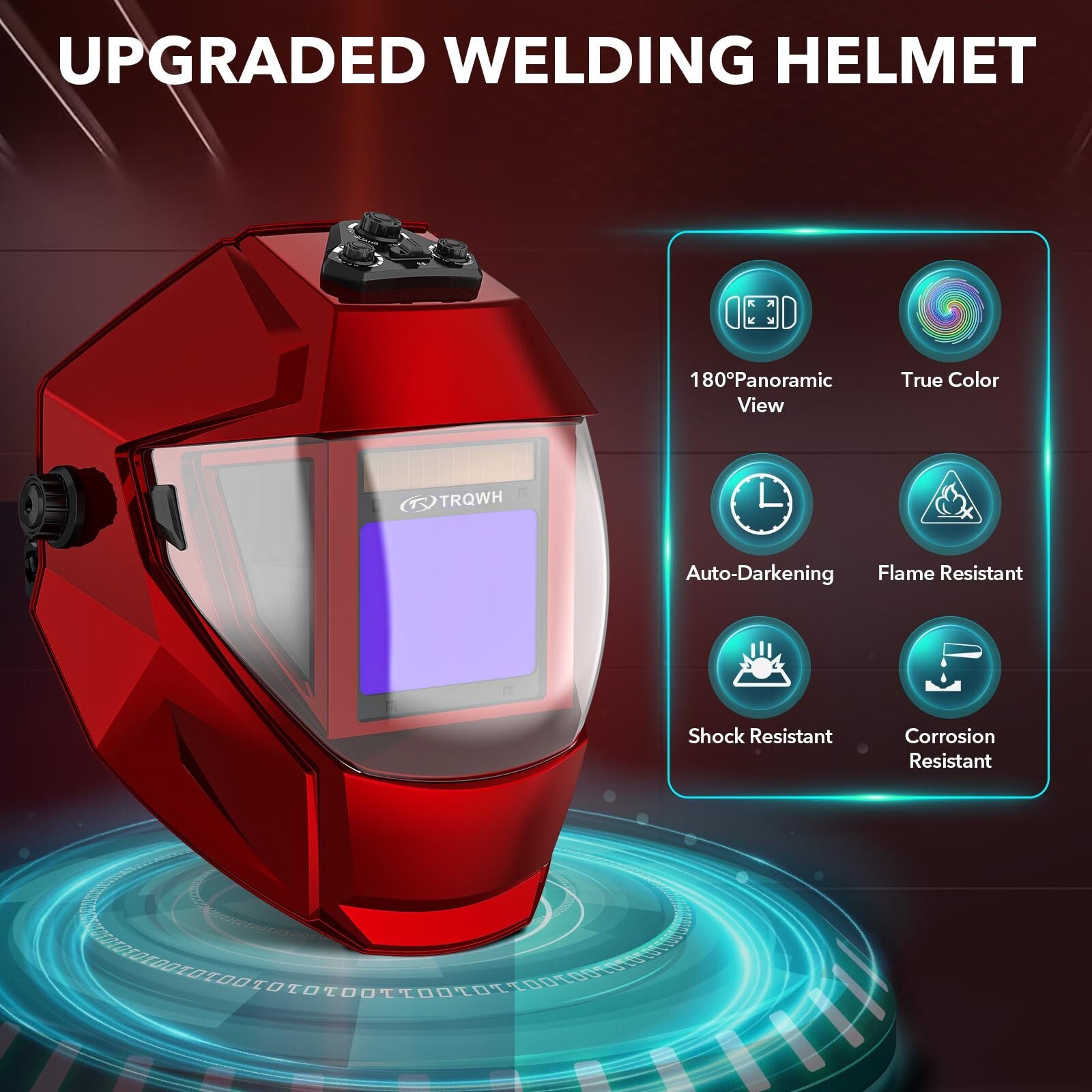 TRQWH Auto Darkening Welding Hood, Panoramic View 4 Arc Sensors True ...