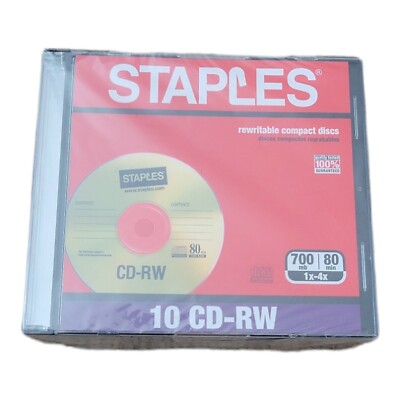 Staples CD-RW Rewritable Discs 4X Speed, 80 Minutes, 700 MB, Pack of 10 ...