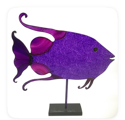 Claudine Buell LG Signed Purple Torch Cut Steel Tropical Fish Signed ...