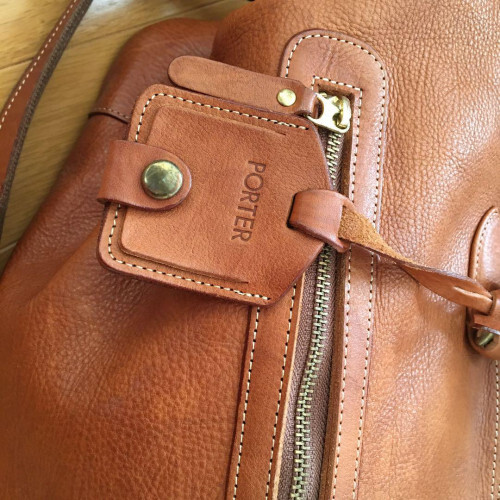 Porter Caster Unisex Leather Boston Bag Brown Nylon Excellent limited ...