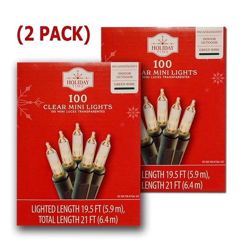 Holiday Time 100 Clear Incandescent Mini Christmas Lights with Green ...