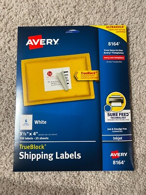 Avery 8164 White Shipping Labels TrueBlock 3-1/3" x 4" White 25 Sheets ...