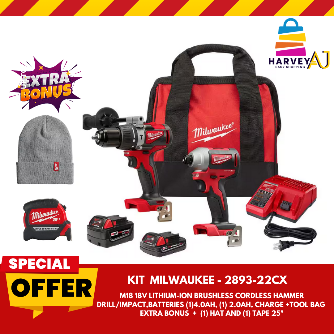 Milwaukee 2893-22CX M18 18V Cordless Hammer Drill and Impact Driver ...