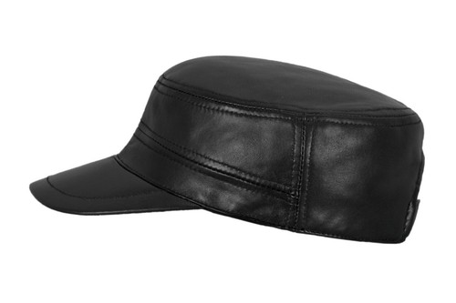 Black CASTRO Cap ARMY HAT Real Lambskin Leather Military Combat Sun Cap ...