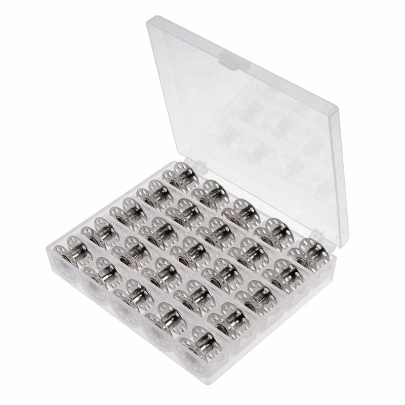 25 Grid Sewing Machine Spools Bobbins Metal Case Coil Box Storage Case ...