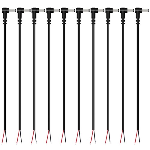 DC Power Pigtail Cable, 10-Pack 5.5mm x 2.1mm 90 Degree Right Angle DC ...