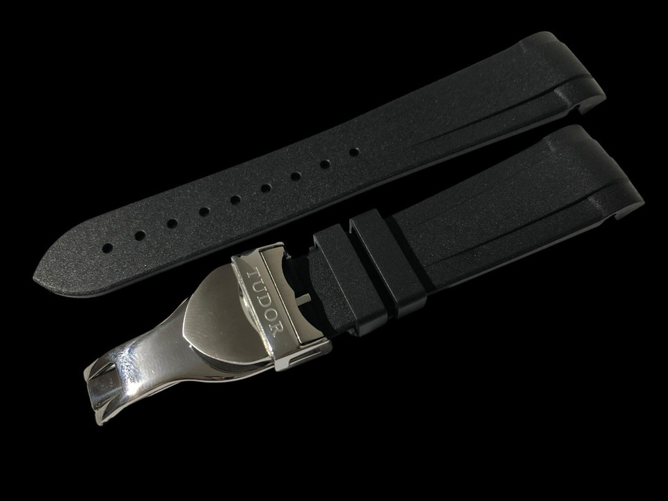 Tudor 22mm black rubber wrist watch strap band with deployment clasp | eBay