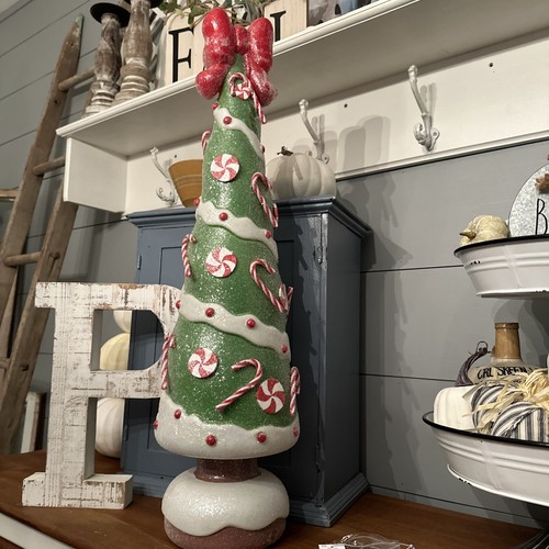 CRACKER BARREL 30” Lighted Gingerbread Tree Blow Mold Candy canes Red ...