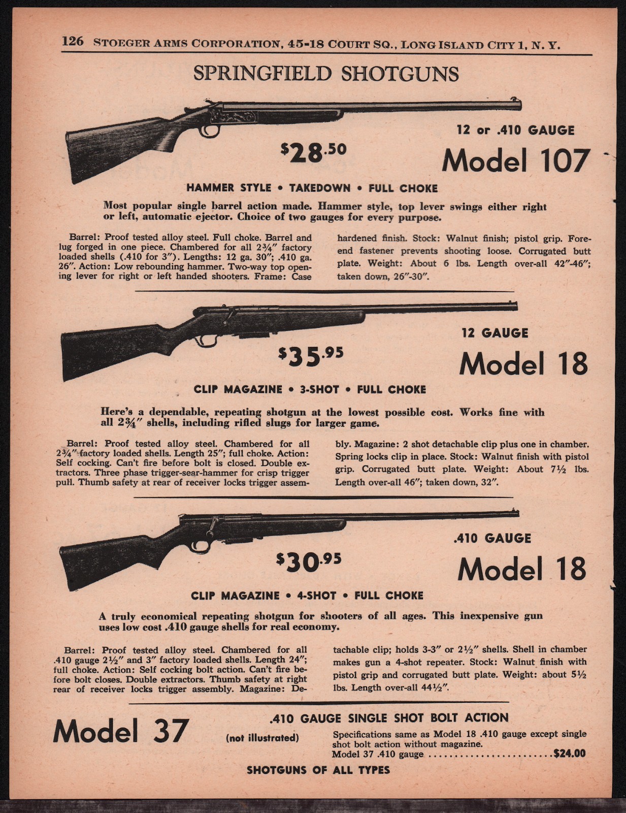 1961 SPRINGFIELD Model 107 & 18...12 & .410 gauge Shotgun AD w/original ...