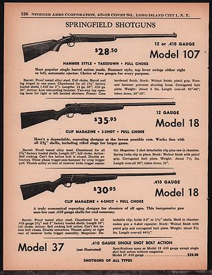 1961 SPRINGFIELD Model 107 & 18...12 & .410 gauge Shotgun AD w/original ...