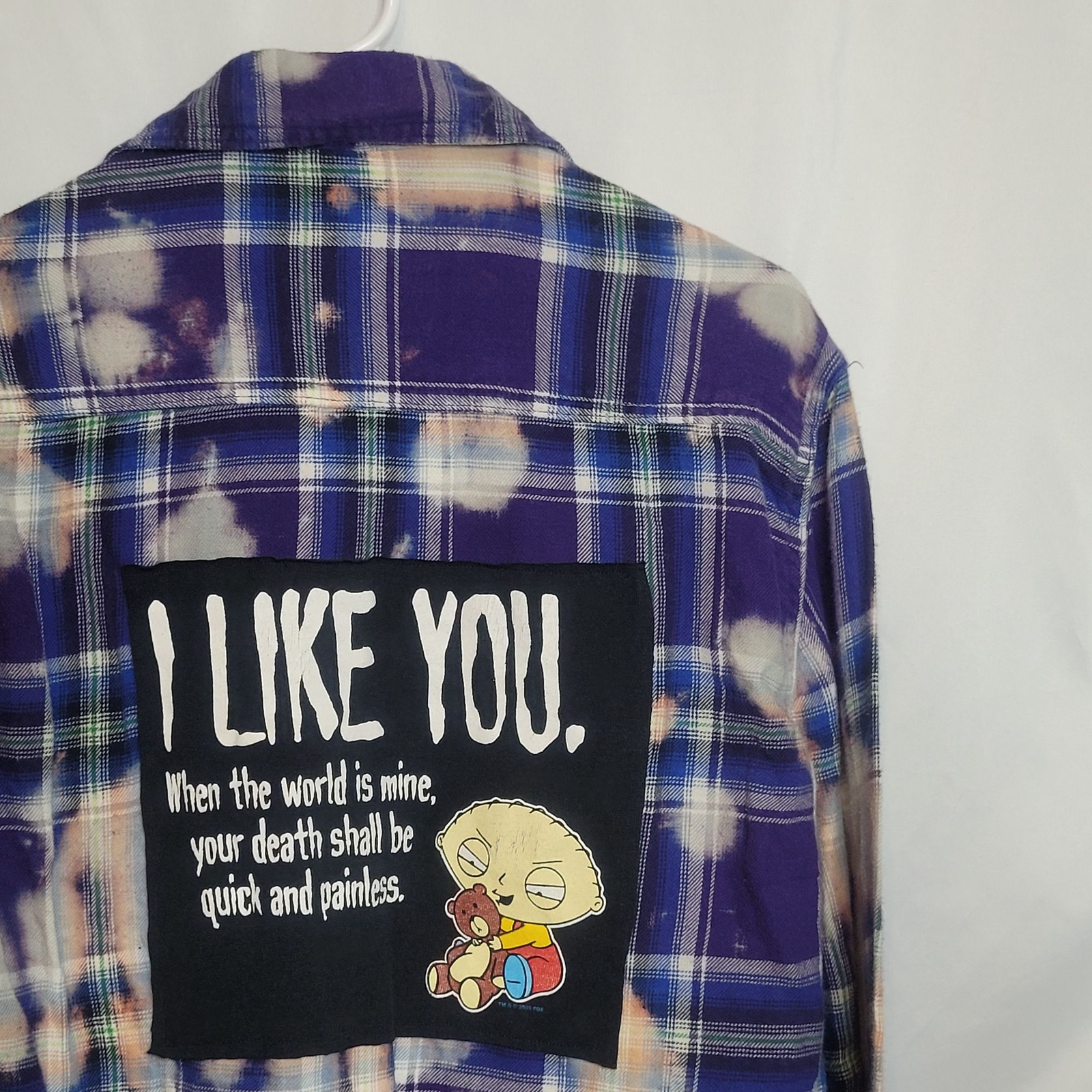 Family Guy Stewie Upcycle Flannel Shirt Bleached Purp… - Gem