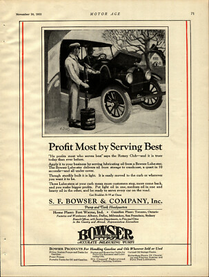 1922 S.F. Bowser & Co. Ad: Bowser Lube-Ster Motor Oil Pump. Fort Wayne ...