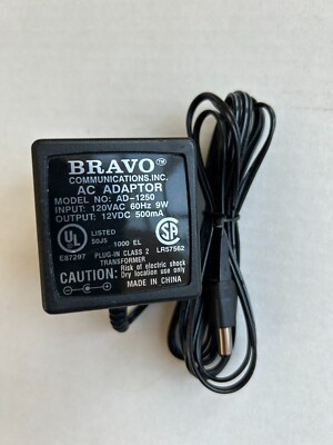 Bravo Power Adapter Power Supply Model # AD-1250 12V / 500mA | eBay
