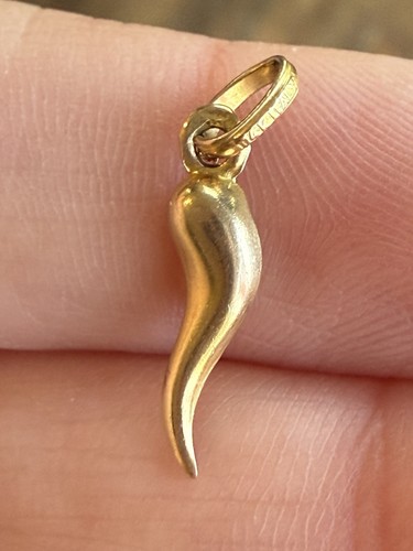 VINTAGE SIGNED 14k YELLOW GOLD ITALY ITALIAN HORN GOOD LUCK CORNICELLO ...