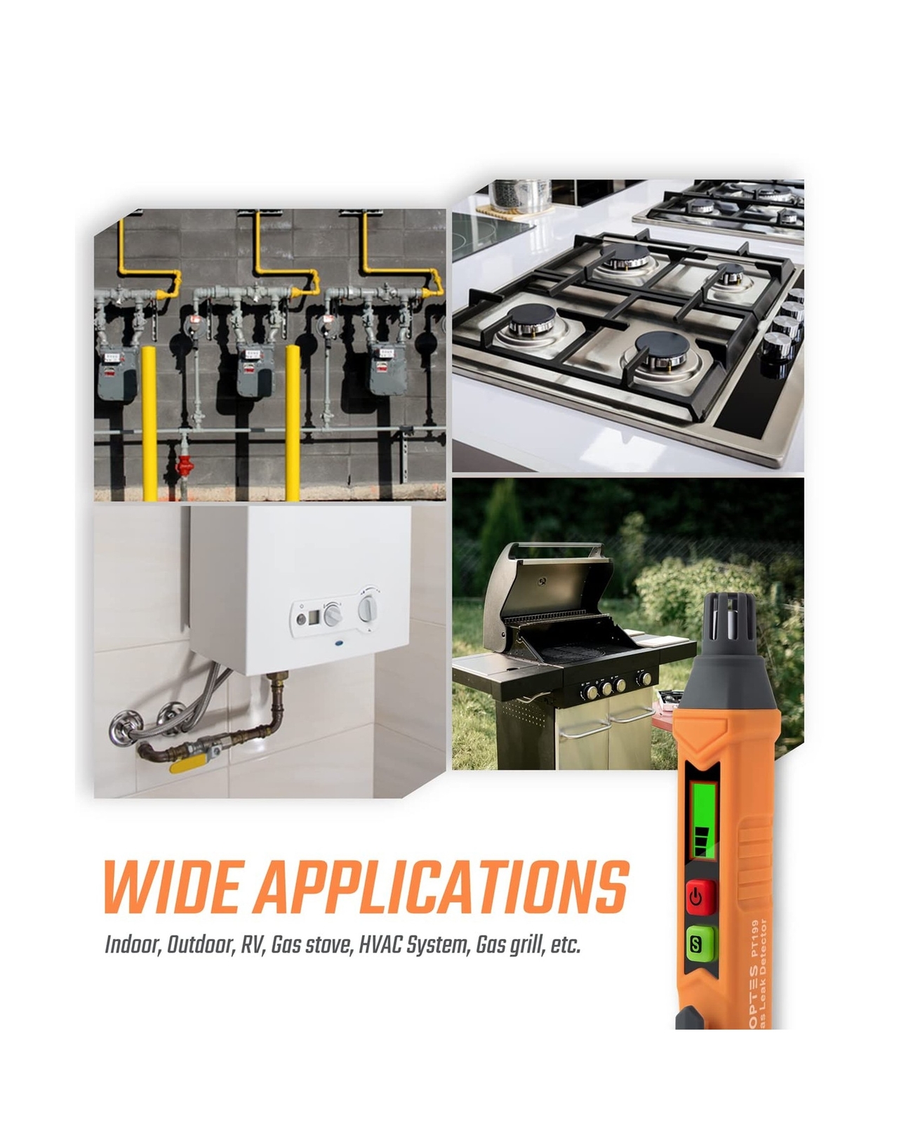 TopTes PT199 Natural Gas Leak Detector with Audible & Visual Alarm ...