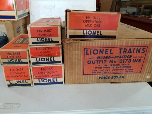 LIONEL POST WAR SET #2173WS #681 STEAM ENGINE, PENN.TENDER / 4 PC STK ...