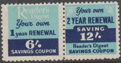 Reader's Digest Australia pair 6/- or 12/- Cinderella discount stamps ...