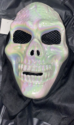 White Iridescent Skull Skeleton Full Hooded Halloween Mask White Skull ...